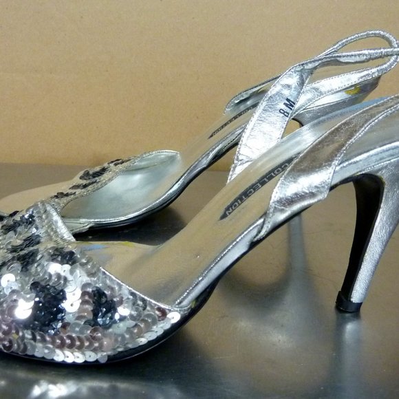 Private Collection | Shoes | Silver Sequin Open Toe Slingback High Heel ...